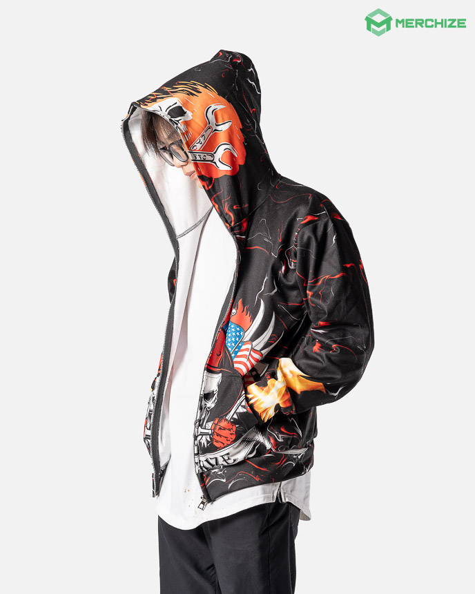 All-over Print Full Zip Up Hoodie (Midweight) - Print on demand | Merchize